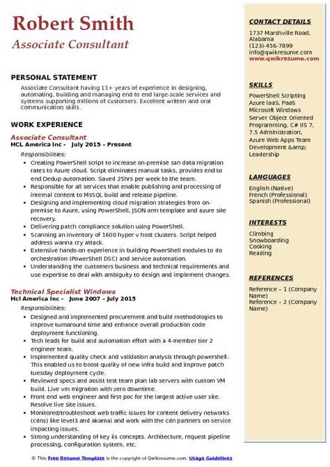 associate consultant resume samples qwikresume
