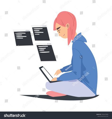 Woman Software Developer Programmer Engaged Coding Stock Vector