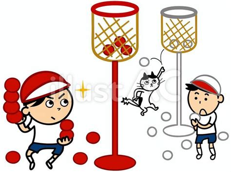 運動会 玉入れをする男の子とヌッコさまイラスト No 22634231／無料イラスト フリー素材なら「イラストac」