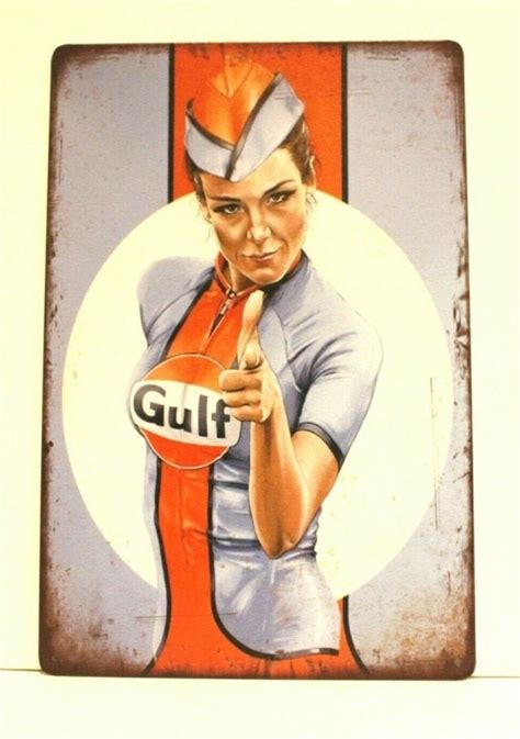 Gulf Racing Pinup Girl Tin Poster Sign Gas Station Vintage Etsy