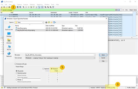 how to create new pcap file with bacnet packets from a larger pcap file