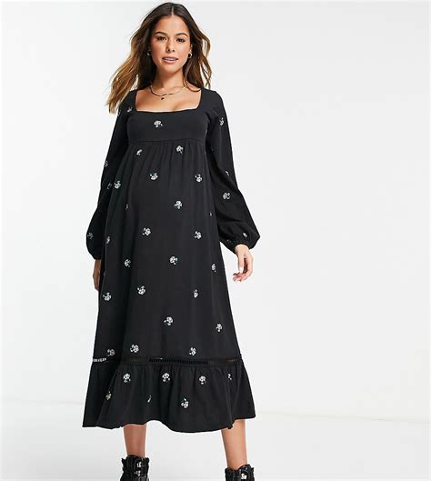 Asos Maternity Asos Design Maternity Square Neck Midi Smock Dress With