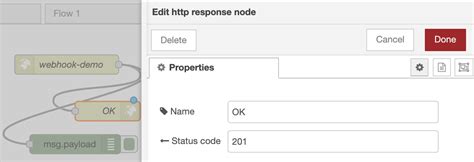 node red projects setting up a webhook management system