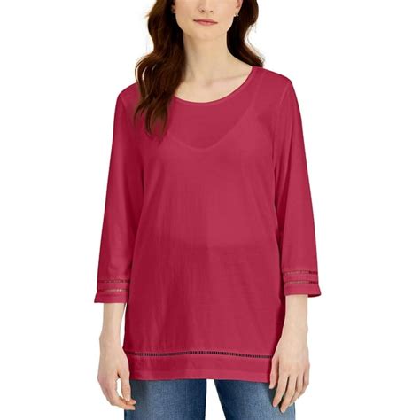 Msrp 37 Karen Scott Womens Lattice Trim 3 4 Sleeve Top Pink Size Large