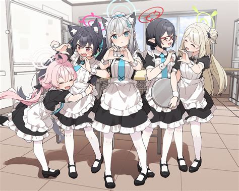 Apron Aqua Eyes Blonde Hair Blue Archive Blush Catgirl Fang Glasses