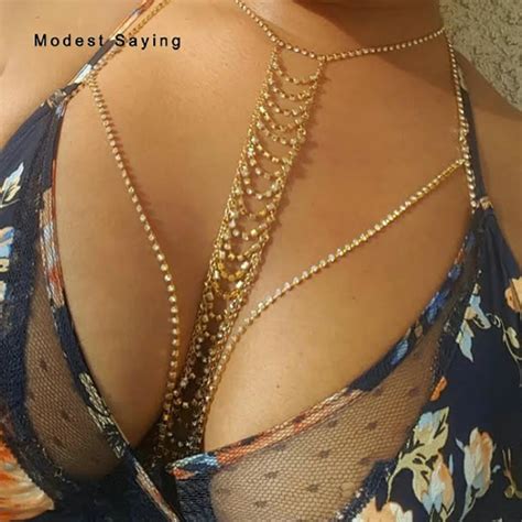 Sexy Crystal Beach Body Chain 2018 Gold Bikini Bra Chains Body Jewelry