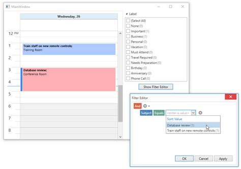 filter appointments and time regions wpf controls