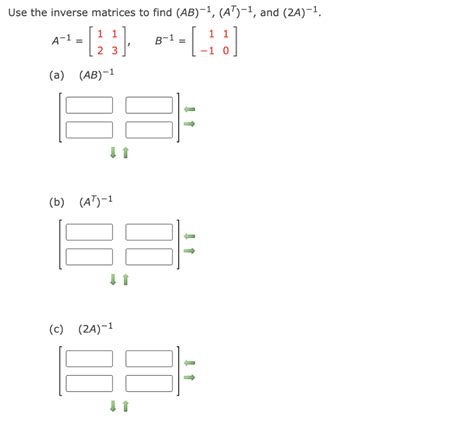 Solved Use The Inverse Matrices To Find Ab −1 At −1 And
