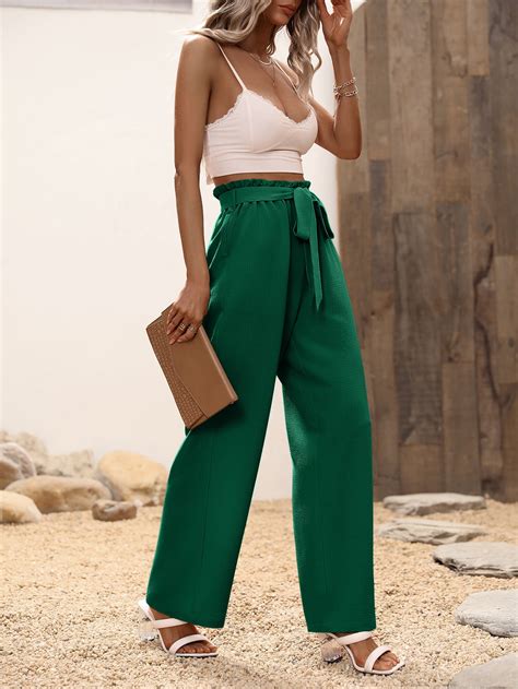 Shein Lune Paperbag Waist Belted Wide Leg Pants Shein Usa