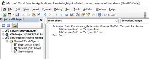 how to highlight selected row and column in excel