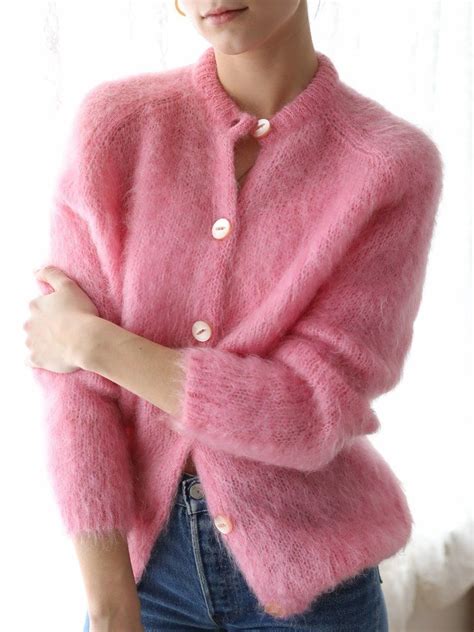 Mille Vintage Pink Mohair Cardigan Sweater Mille Mohair Cardigan