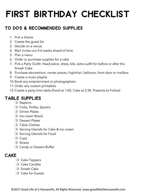 Birthday Planning Printable — Good Life Of A Housewife Birthday Party