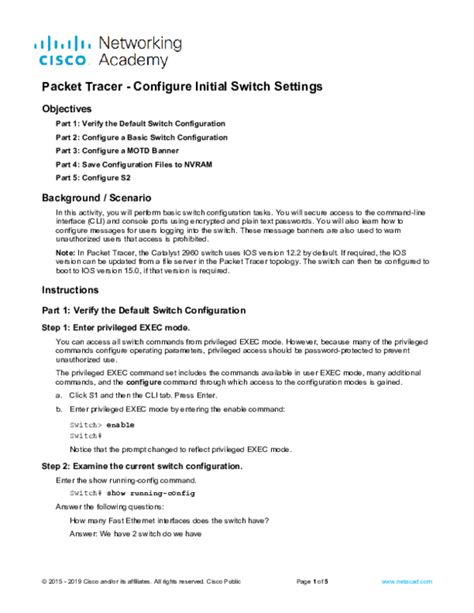 Doc Packet Tracer Configure Initial Switch Settings Philip Viloria