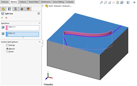 how to use the solidworks split line tool