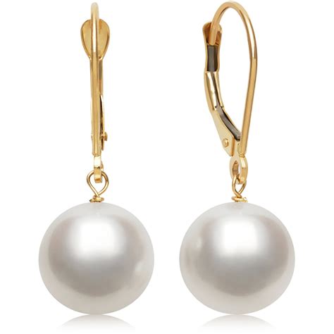 Pearlzzz 14k Yellow Gold Cultured Freshwater White Pearl Leverback Drop