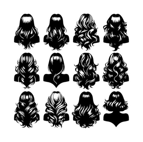 Premium Vector Women Wigs Hairstyle Back Icons Set Silhouette Vector
