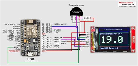 nodemcu qvga display ds18b20 schaltung wlan esp8266 12e
