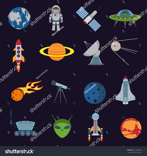 Space Astronomy Icons Set Rocket Satellite Vector De Stock Libre De