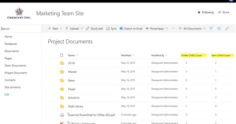 sharepoint online get files and sub folders count on each folder in a