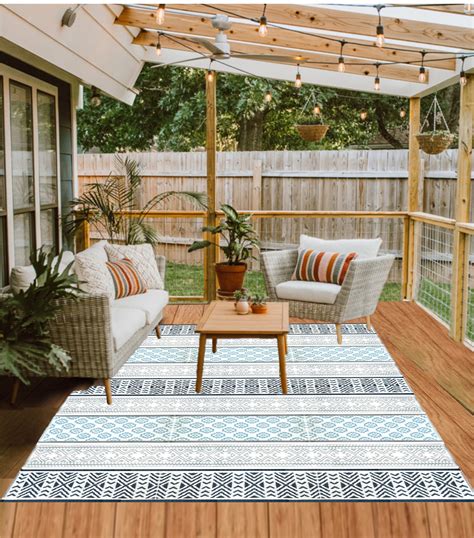 Balajeesusa Recycled Outdoor Plastic Patio Rugs 9x12 Grey Teal