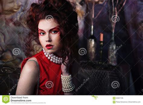 Close Up Portrait Young Woman With Bright Make Up Stock Image Image