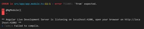 typescript why getting “error ts1005 from expected” when
