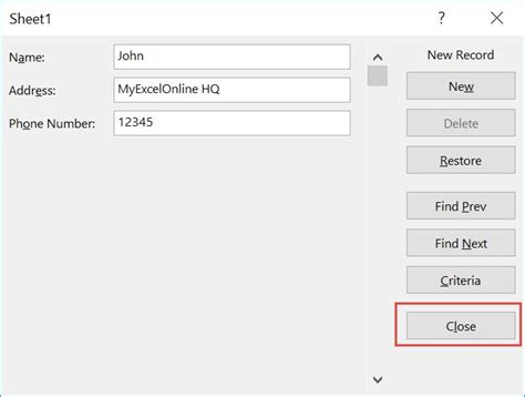 use the data entry form using macros myexcelonline