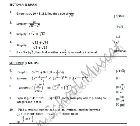cbse class 9 mathematics number systems worksheet set b