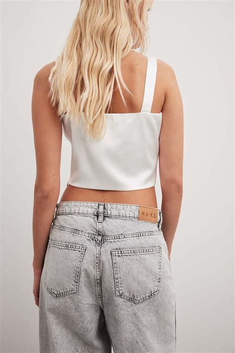 Satin Corset Crop Top White Na Kd