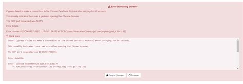 cypress failed to make a connection to the chrome devtools protocol