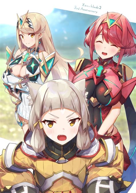 Pyra Mythra And Nia Xenoblade Chronicles And 1 More Drawn By Baffu