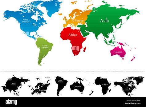 Vector World Map With Colorful Continents Atlas Eps Stock Vector