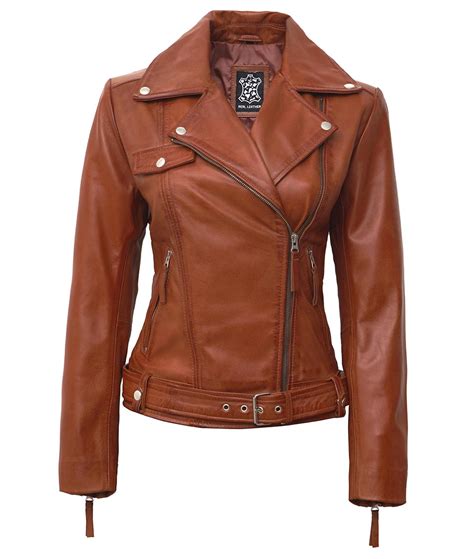 Brown Moto Leather Jacket Womens Asymmetrical Style Musheditions