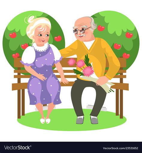 Old Couple Cartoon On Bench