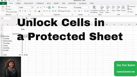 How To Leave Unlock Cells In A Protected Sheet In Excel Youtube