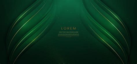 Abstract 3d Gold Curved Green Ribbon On Dark Green Background With