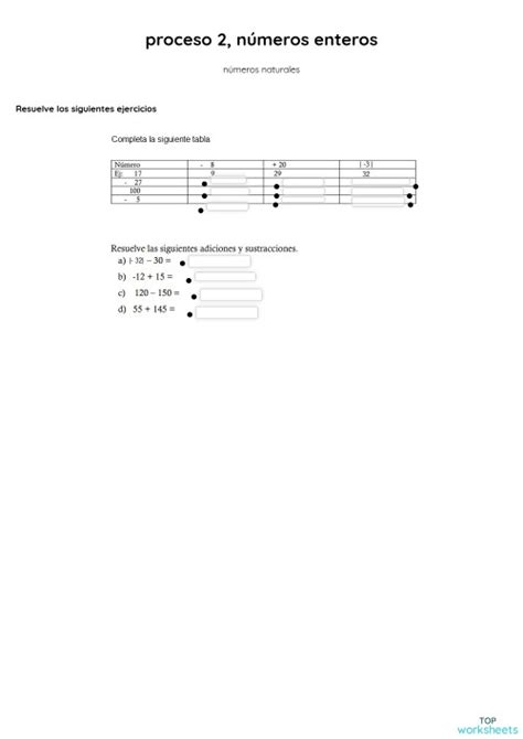 Proceso 2 Números Enteros Ficha Interactiva Topworksheets