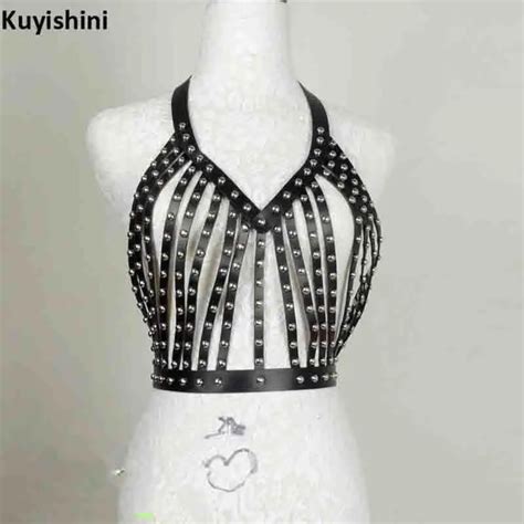 Punk Bra Leather Rock Street Strap Body Harness Cool Collar Around Neck