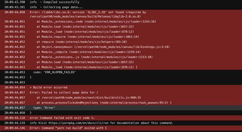 vercel deployment error `glibc 2 28 not found · vercel next js