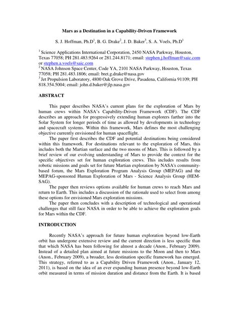 Pdf Mars As A Destination In A Capability Driven Framework