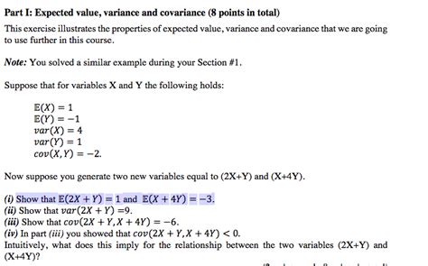 solved part i expected value variance and covariance 8