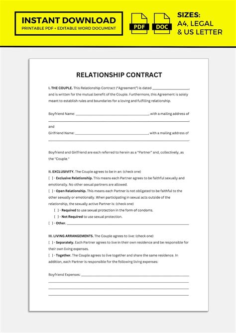 Relationship Contract Relationship Agreement Contract Etsy Uk