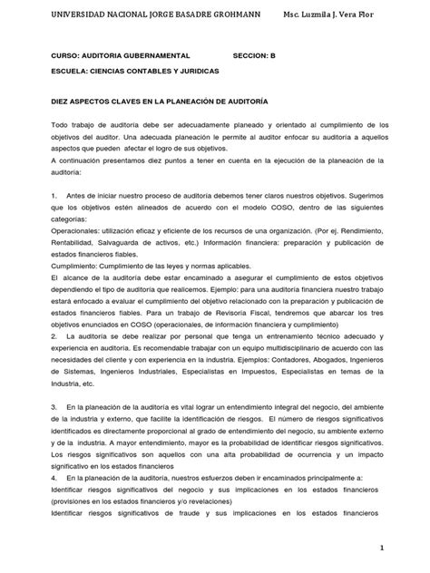 10 Aspectos Claves En La Planeacion De La Auditoria Pdf Auditoría