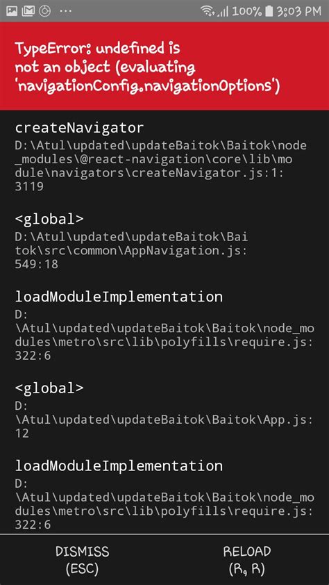 javascript navigation error with react native latest version 0 61 4