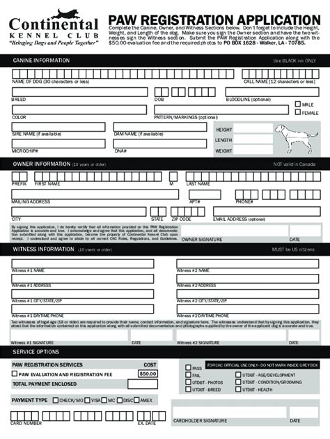 ckc paw registration form fill out and sign printable pdf template