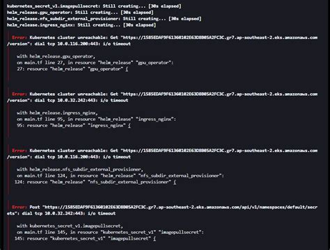 aws eks tao toolkit install error kubernetes cluster unreachable