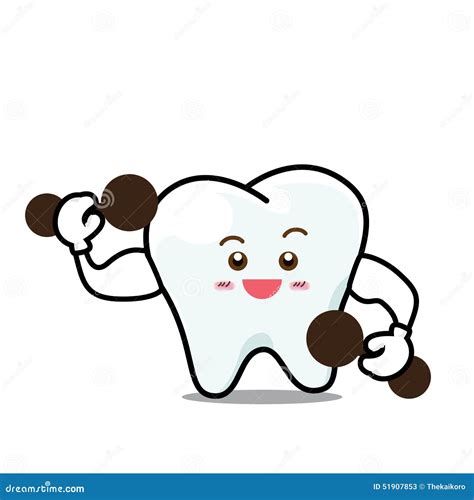 Happy Dental Smile Tooth Mascot Cartoon Character Isolated On W Stock