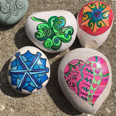 Set Of 12 Adult Coloring Rocks Zentangle Relaxation Etsy