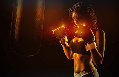 Photos Boxer Glove Girls Athletic Boxing Hands Belly