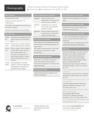 object oriented design cheat sheet by david download free from